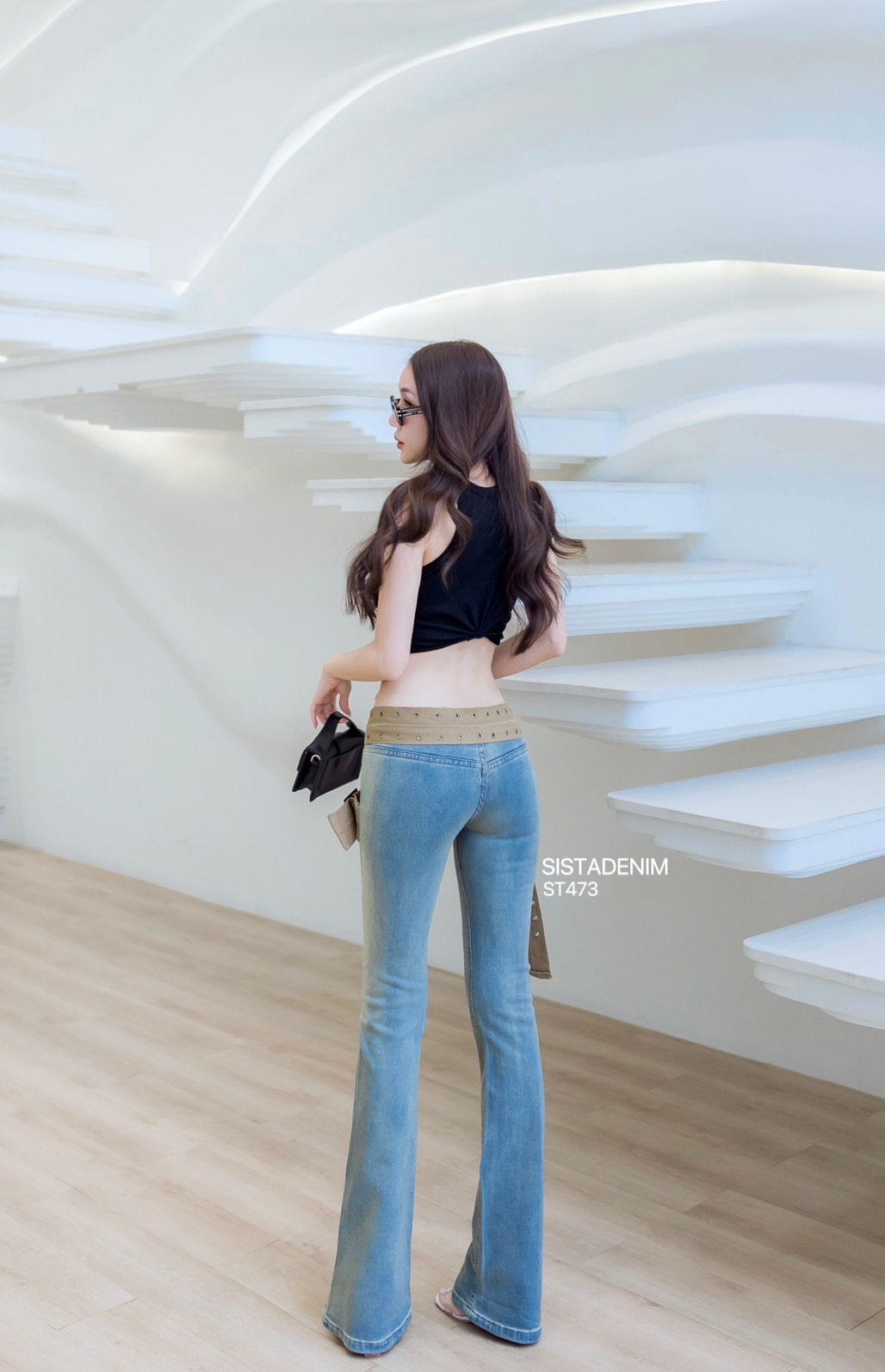 ST473 SistaDenim กางเกงยีนส์เอวต่ำ ดีไซน์เข็มขัดไขว้ - Sista Denim - ThaiPick