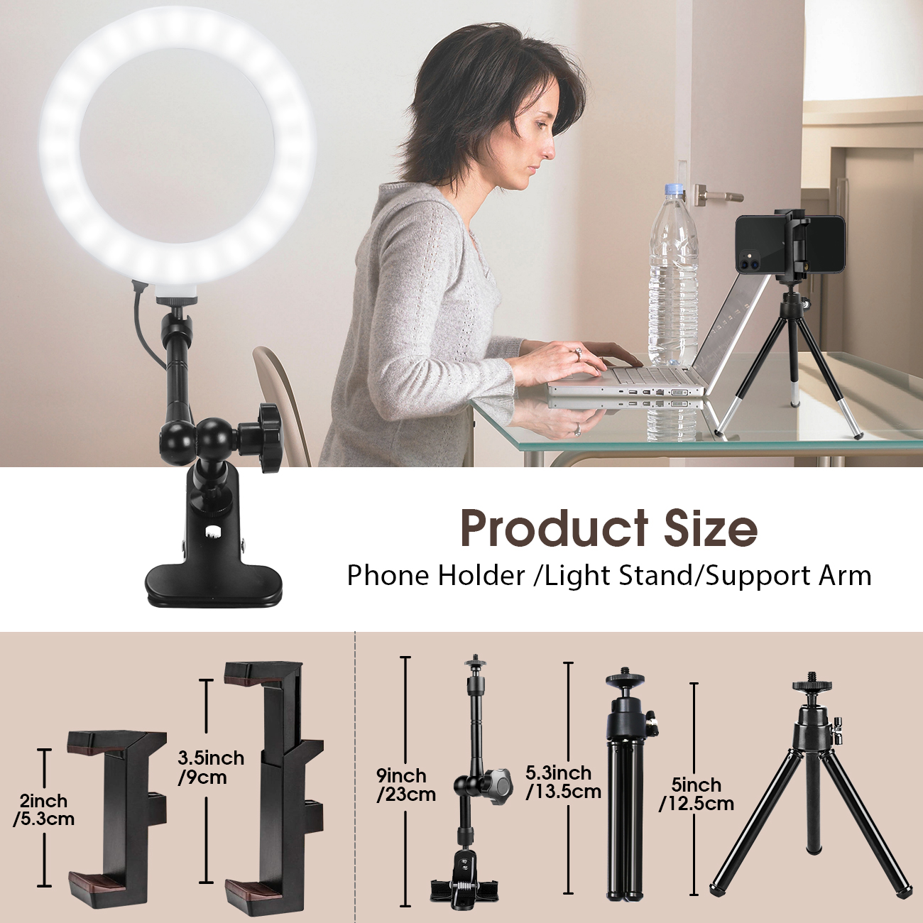 Ring Light for Laptop Computer Video with Clip&Overhead Tripod, LED ...