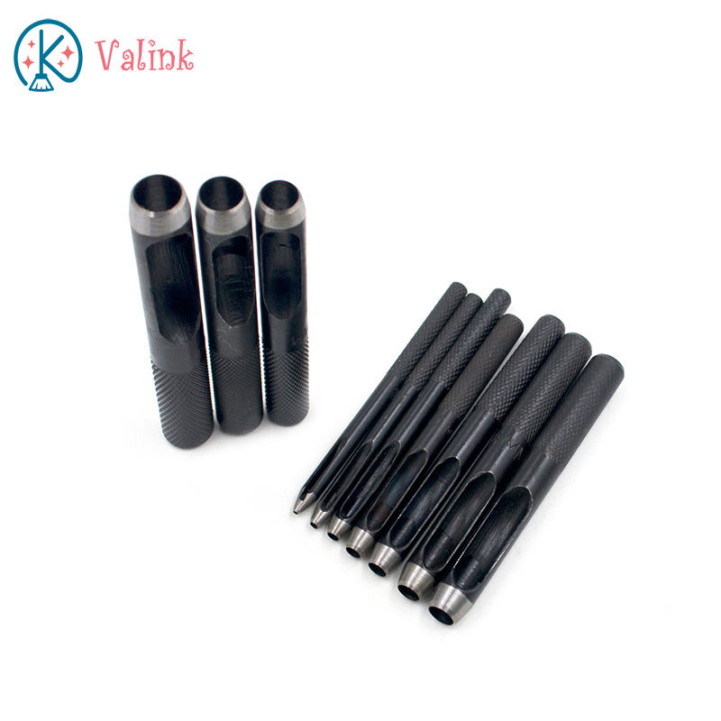 Valink 10 Pcs Round Carbon Steel Leather Craft Shank Hollow Hole Punch ...