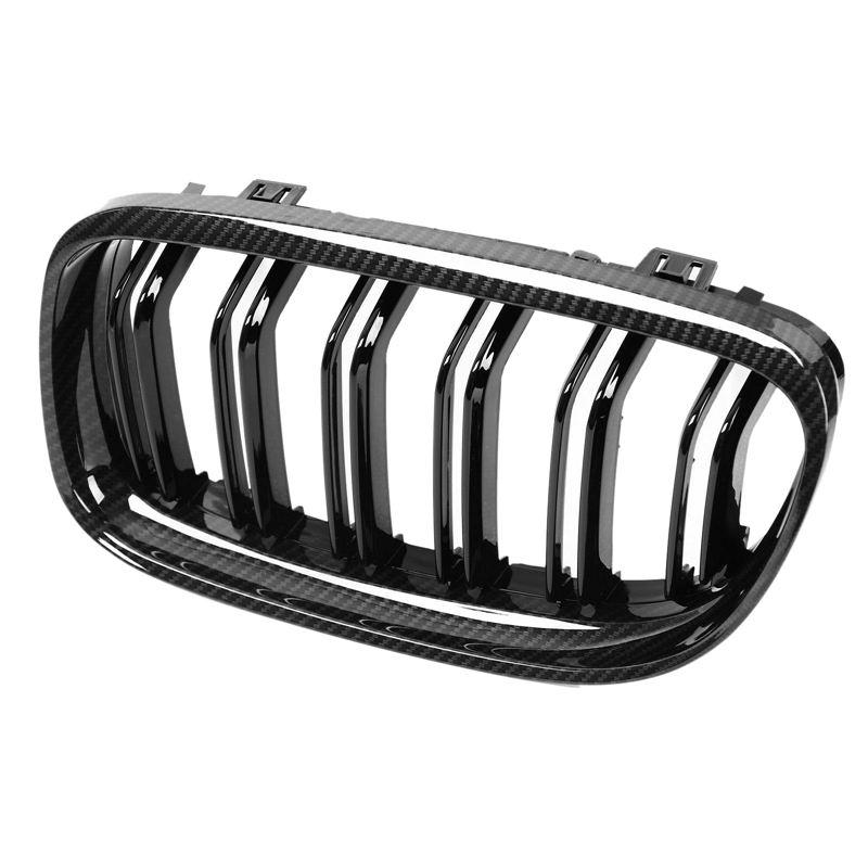 Car Carbon Fiber Glossy Black Double Slat Front Kidney Grille Grill for ...