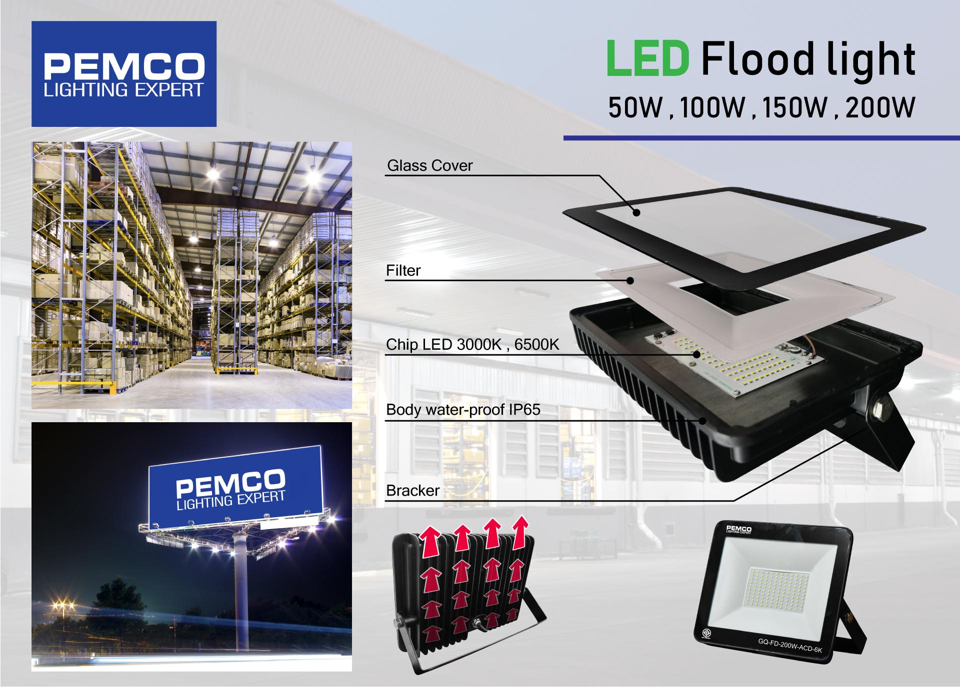 PEMCO โคมสปอร์ตไลท์ โคมฟลัดไลท์ FLOOD LIGHT, SPOT LIGHT LED100W ...
