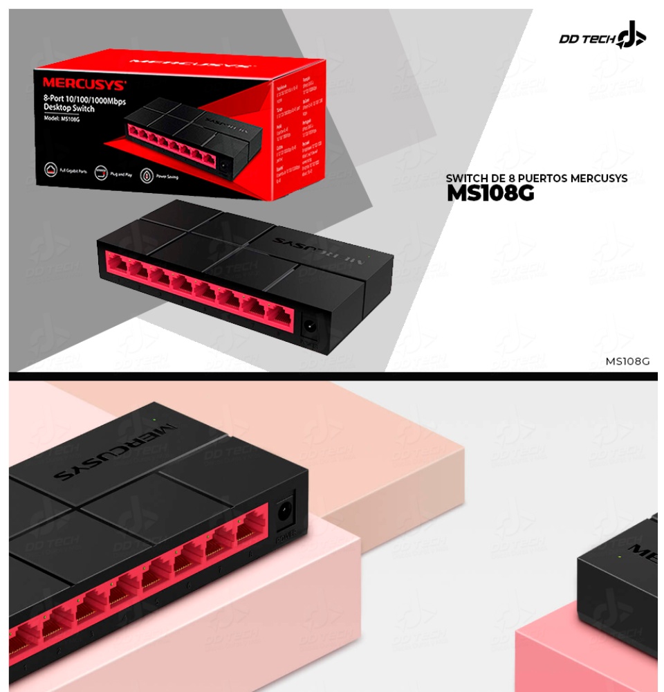 HUB LAN SWITCH HUB gigabit MERCUSYS MS108G 8 PORTS 101001000Mbps ...