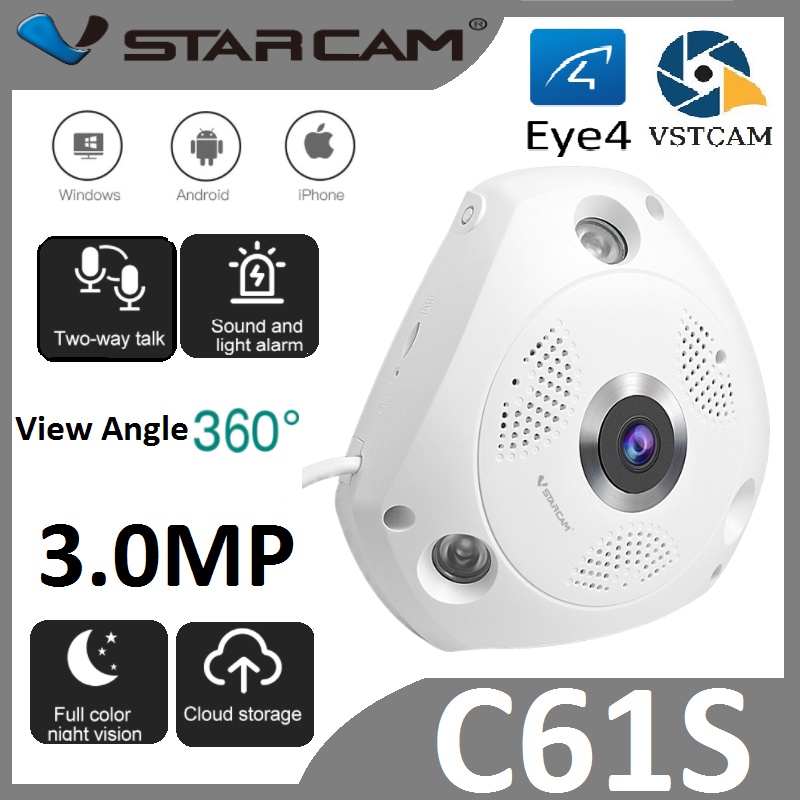 Vstarcam C61S ความละเอียดปรับได้ถึง 3 ล้านพิกเซล - มุมมองกว้าง 360องศา ...