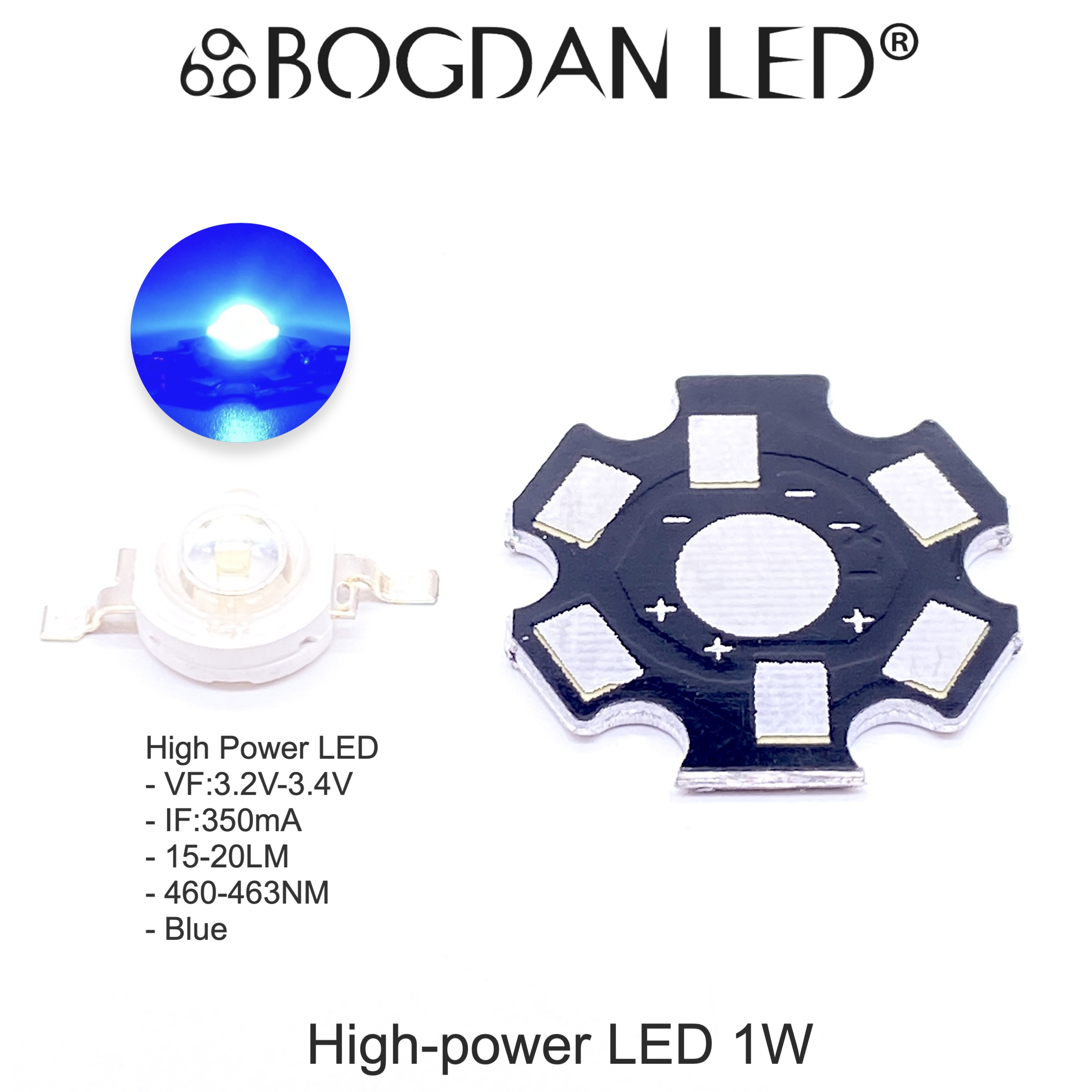 High Power หลอด LED 1W BLUE 460-463NM 350mA 3.2-3.4V ชิป LED Hi-Powerr ...