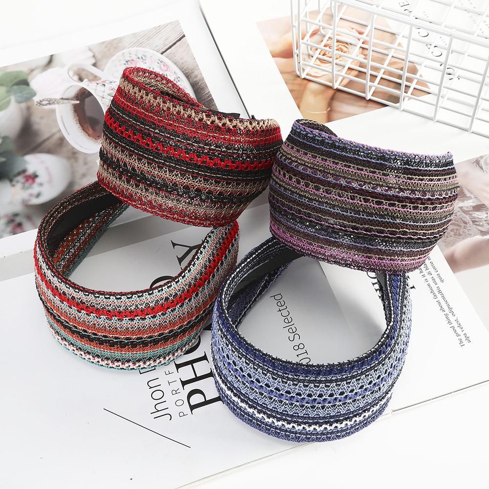 Bohemian Wide Headband Elastic Hairbands Retro Stripe Hair Hoop Non ...