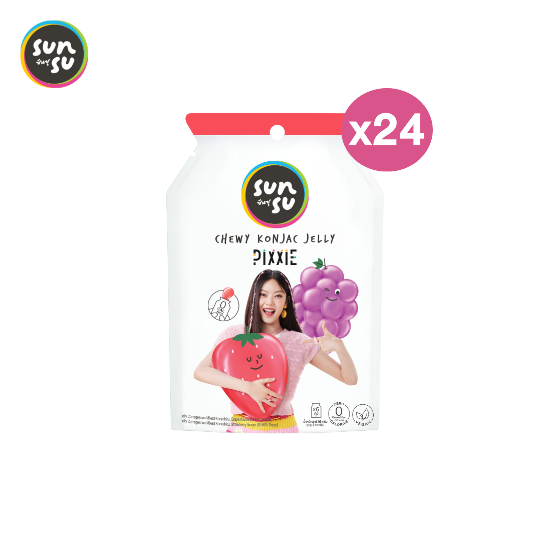 SUNSU ซันซุ ขนมเยลลี่ รสสตรอเบอรี่ & องุ่น 24 ซอง เยลลี่บุก 0 แคล ของขวัญ | Lazada.co.th