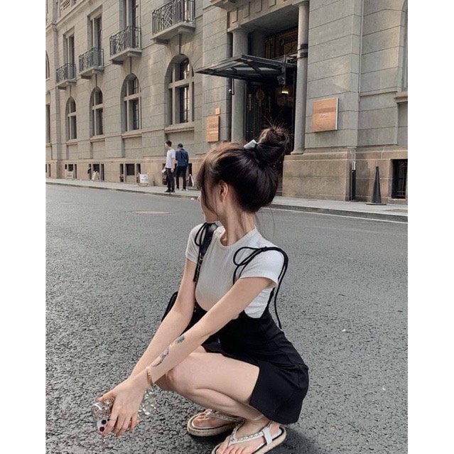 Set2ชิ้นเสื้อคอกลมผ้าร่องไหมพรมเล็ก+กระโปรงพื้นดำมีสายผูกผ้ายืด ด่วนก่อนหมด - Bam shop เสื้อผ้า ...