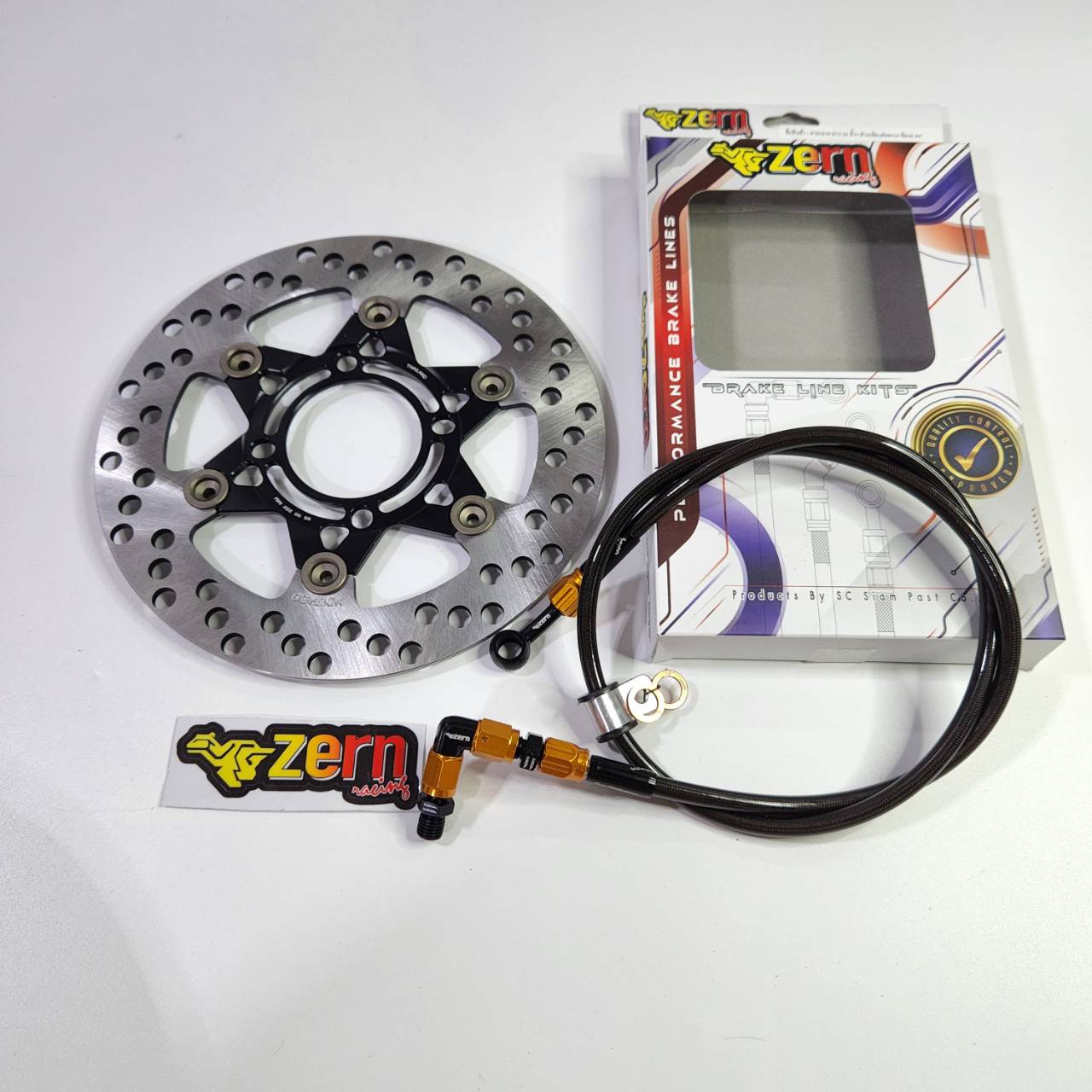 จานดิสเบรค CNC ดำหมุดเทา + สายเบรคZERN สีทองตัดดำ งานเทพ ตัวแพง หัว90 ยาว36 แถมสติ๊กเกอร์เซิน ...