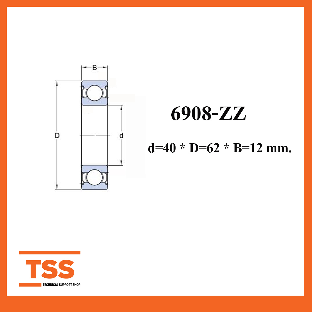 6908ZZ ตลับลูกปืนเม็ดกลมร่องลึก ฝาเหล็ก 2 ข้าง 6908-2Z ( DEEP GROOVE ...
