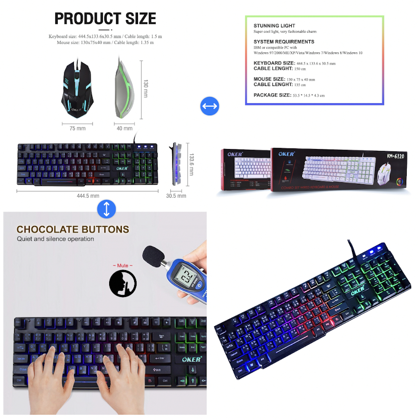 ส่งเร็วร้านDMแท้ๆ Oker Keyboard Mouse KM-6120 ไฟทะลุตัวอักษร ชุด เม้าส์ คีบอร์ด DM 6120 ...