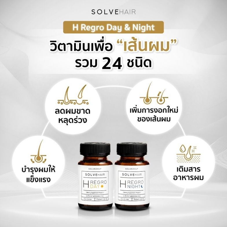 โซล์ฟแฮร์ เอช รีโกร ฟูล เซ็ต Solve Hair H regro Day and Night 30 capsulesSolve Hair H Regro Plus ...