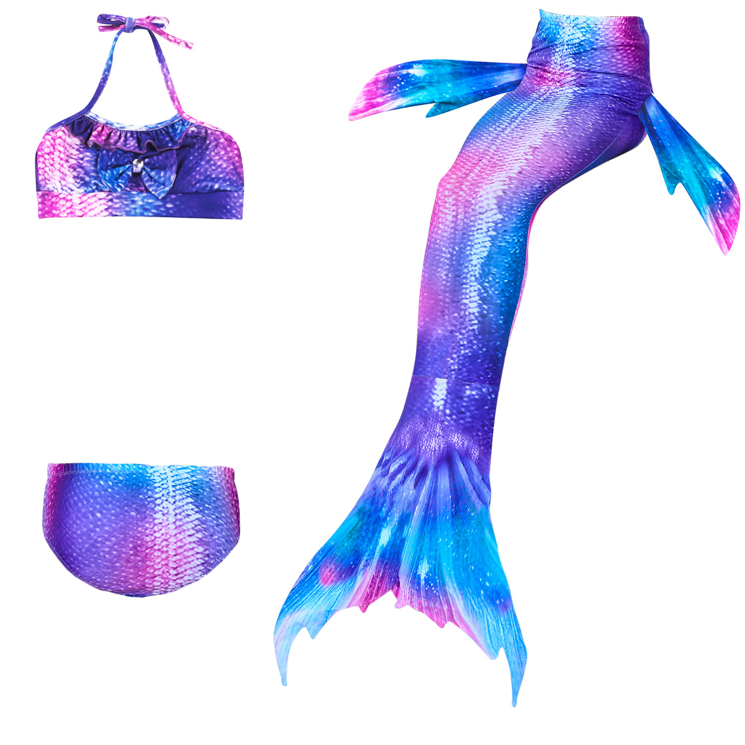 ชุดว่ายน้ำเด็กผู้หญิง Spark Mermaid Tail 4 ชิ้นพร้อม Monofin สำหรับเด็ก ...