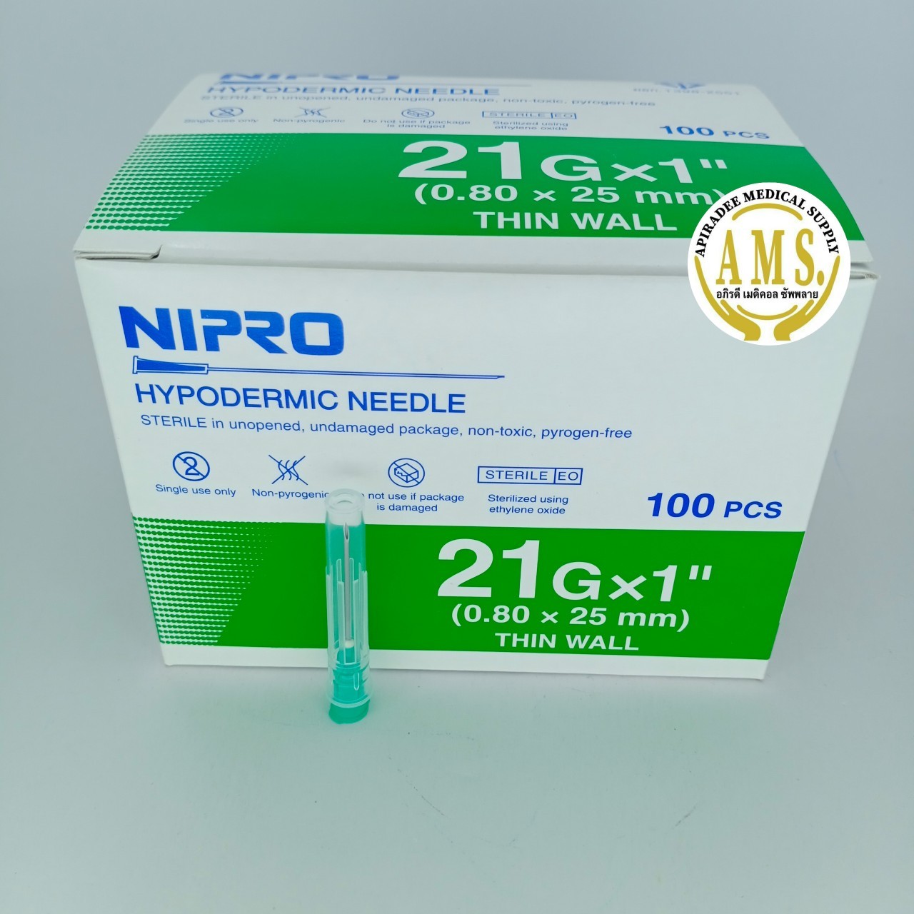 (ยกลัง)Nipro No.21G X 1 นิ้ว 1 กล่องบรรจุ 100ชิ้น นิปโปร ผ่านการฆ่าเชื้ออย่างปลอดภัย Hypodermic ...