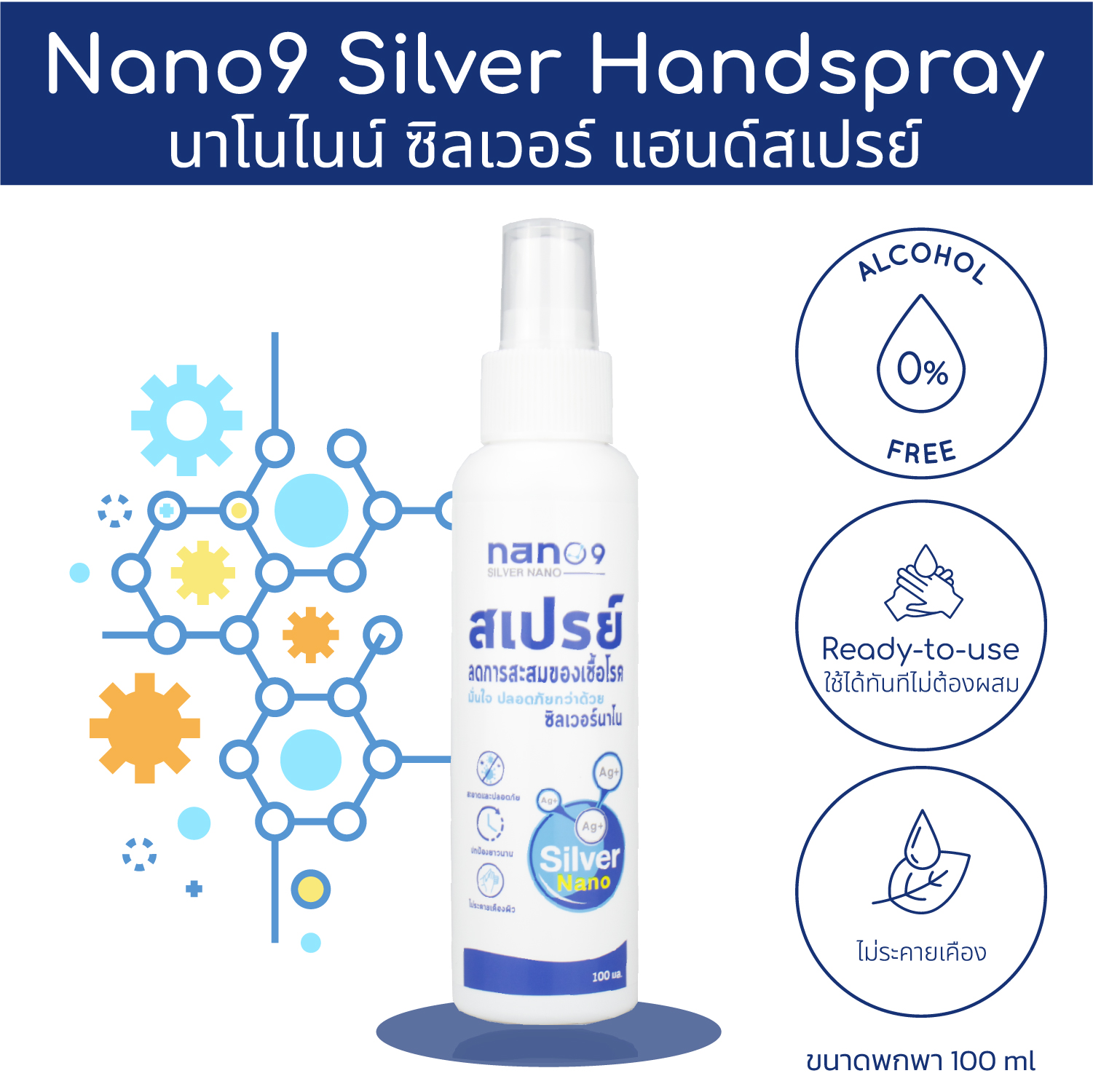 นาโนไนน์ ซิลเวอร์ แฮนด์สเปรย์ ขนาด 50 ml แบบพร้อมใช้งาน Nano9 Silver Hand Spray (Ready to use ...