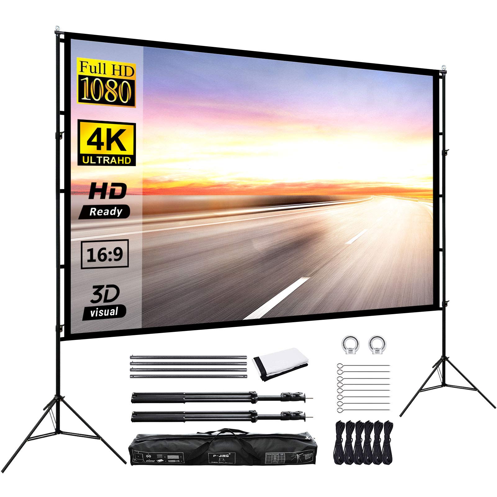 Projector Screen with Stand 120inch Portable Projection Screen 16:9 4K ...