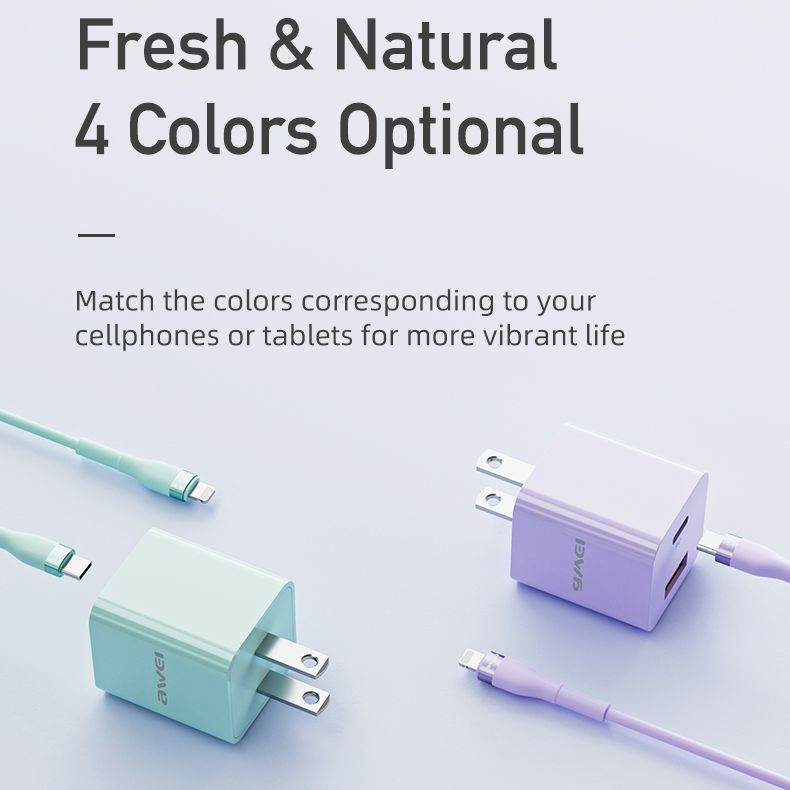 C-L PD20w cable Awei PD26 PD 20W Fast Charger Adapter Quick Charge QC 3 ...