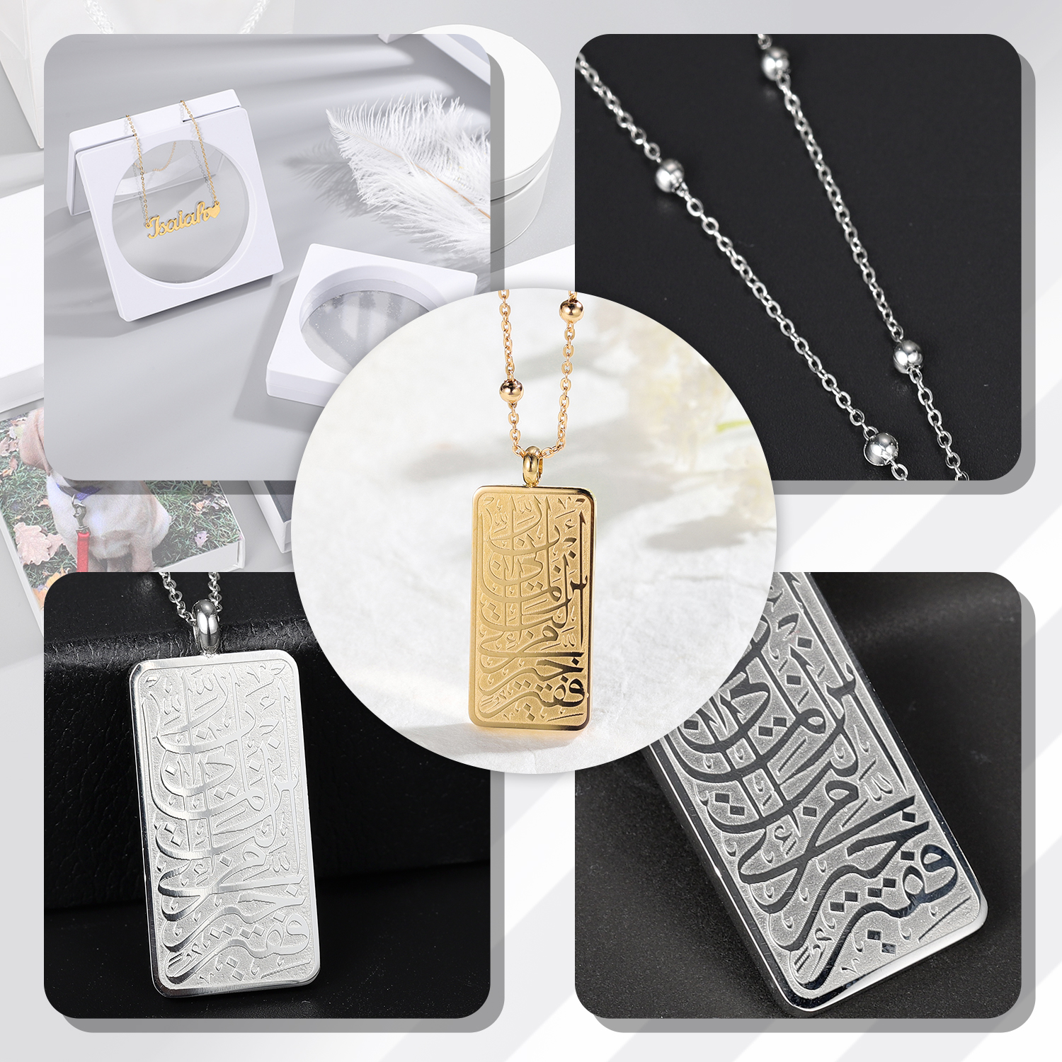 AYATUL KURSI NECKLACE Square Stainless Steel Jewelry For Men ...
