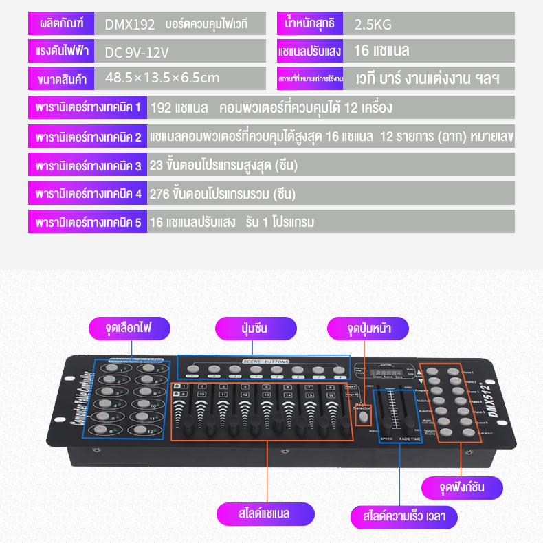 พร้อมส่ง ราคาโปรโมชั่น 3 วัน เท่านั้น บอร์ดคุมไฟเวที 192 DMX Controller ...