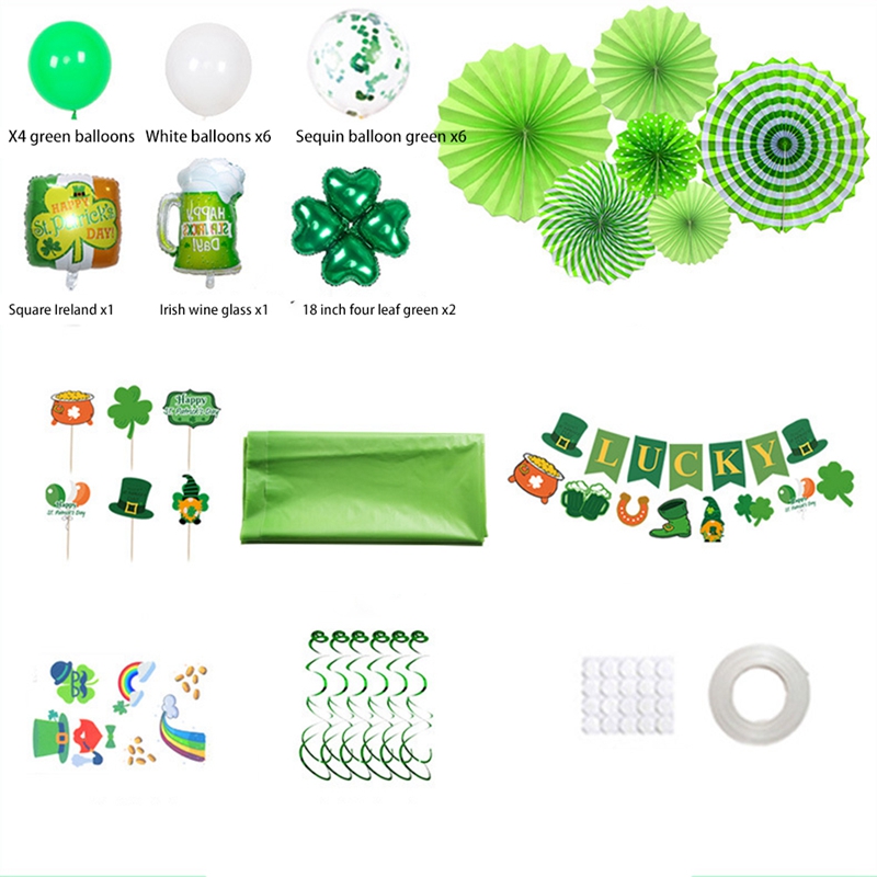 St Patricks Day Green Balloons Clover Banner Balloons Set Decorations ...
