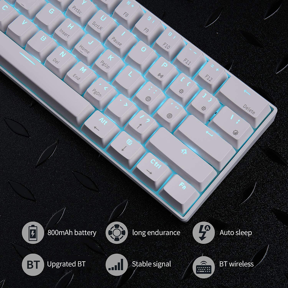 RK61 Mini Mechanical Keyboard Blue Backlight 61 Key BT Dual Mode ...