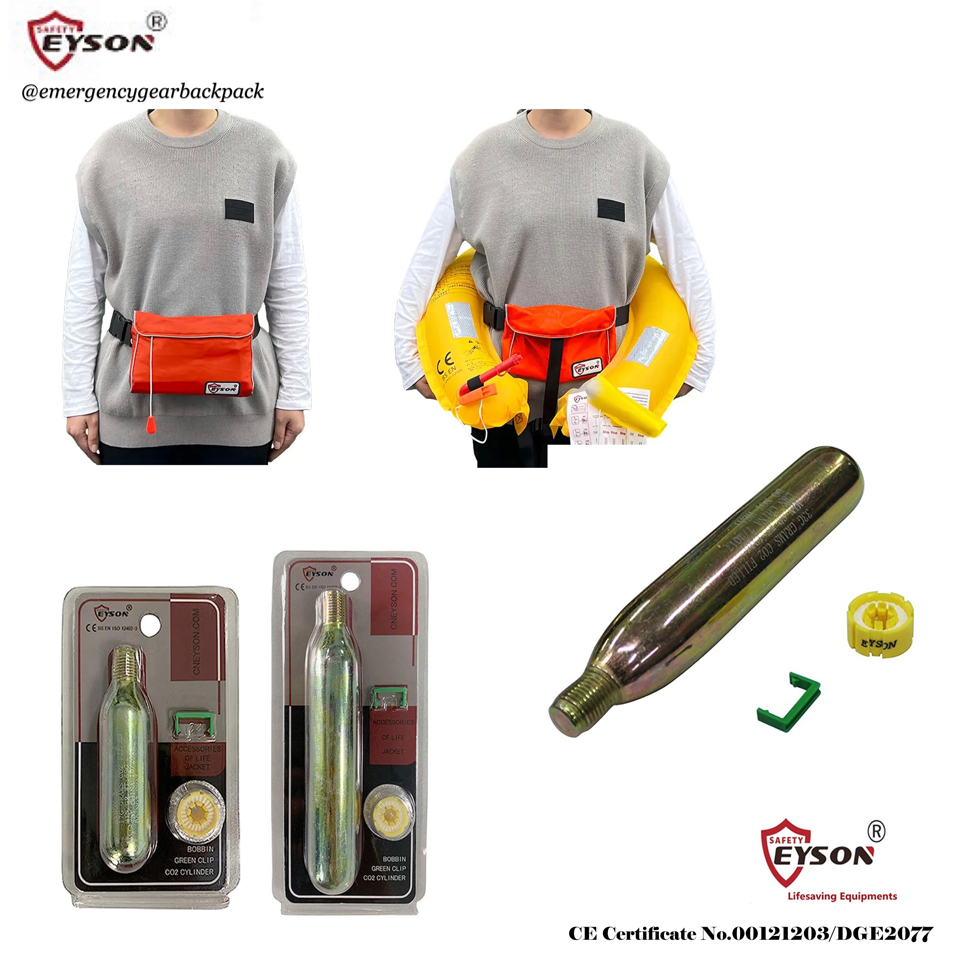 EYSON Co2 Cylinder 33g Life Jacket Re-arming Kit CE Certified ...