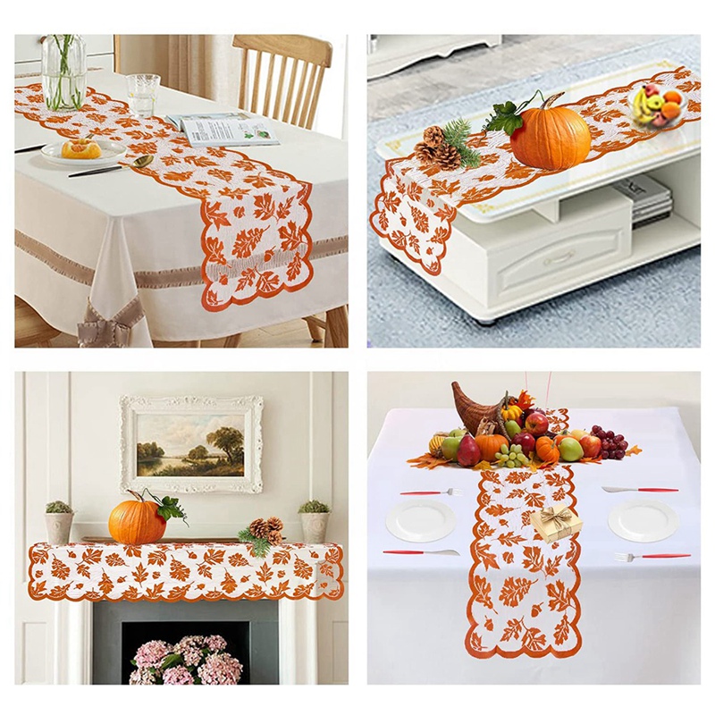 Fall Decor Table Runner Thanksgiving Decor,Orange Maple Leaf Lace Table ...