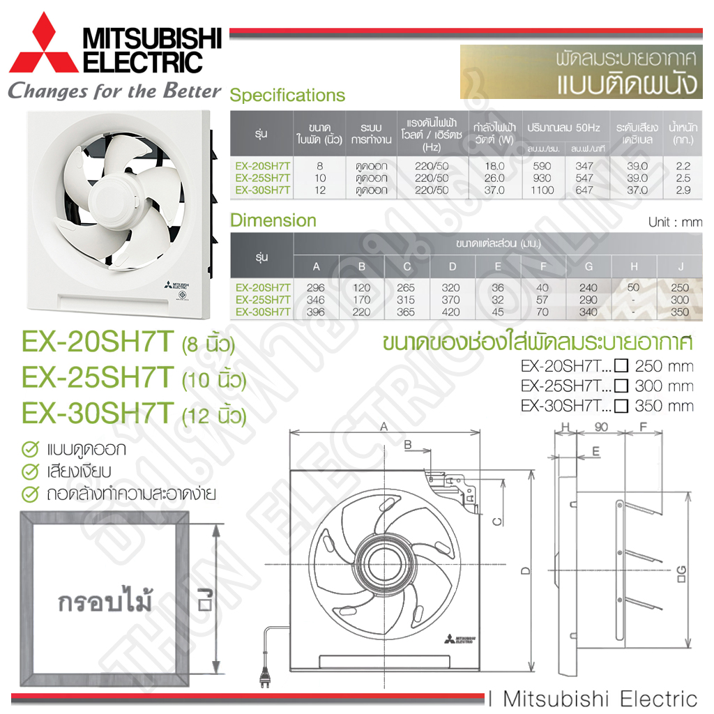 Mitsubishi พัดลมดูดอากาศ ติดผนัง EX-20SH 7T 8นิ้ว พัดลม พัดลมระบายอากาศ ...