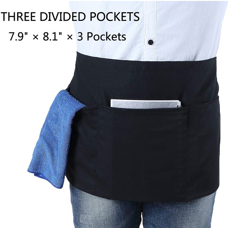 12 Pack Black Waist Aprons with 3 Pockets - Half Aprons for Waitress Waiter 24 x 12 Inch Server ...