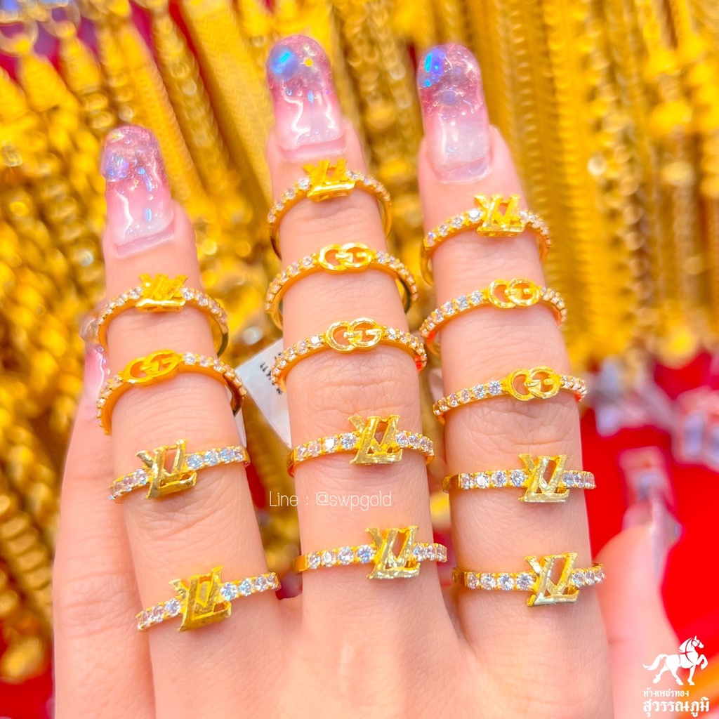 แหวนทองครึ่งสลึง ลายหัวใจก้านคู่ น้ำหนัก (1.9 กรัม) ทองคำแท้ 96.5 มีใบ ...