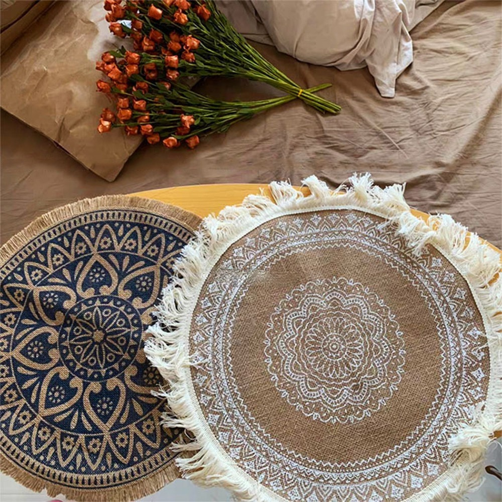 Nordic Moroccan Tassels Table Mats, Bowls and Plates, Cotton and Linen ...
