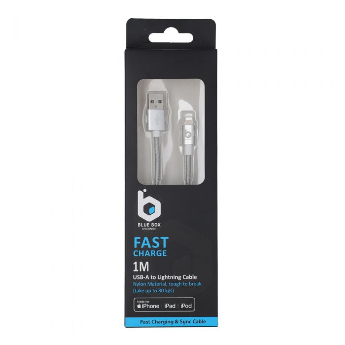 Blue Box Lightning Cable 1M. CB-AL004 Nylon Silver - Leadertech - ThaiPick