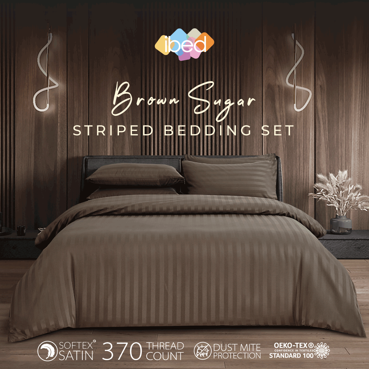 ibed ชุดผ้าปูที่นอน ครบเซ็ท Softex Satin (ลายริ้ว) Midnight Gray 3.5 ฟุต,5 ฟุต,6 ฟุต - STRIPED ...