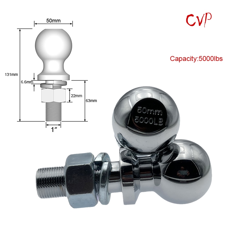 Cvp Chrome Tow Ball 50mm 1 quot; Shank Dia. Trailer Hitch Towball ...