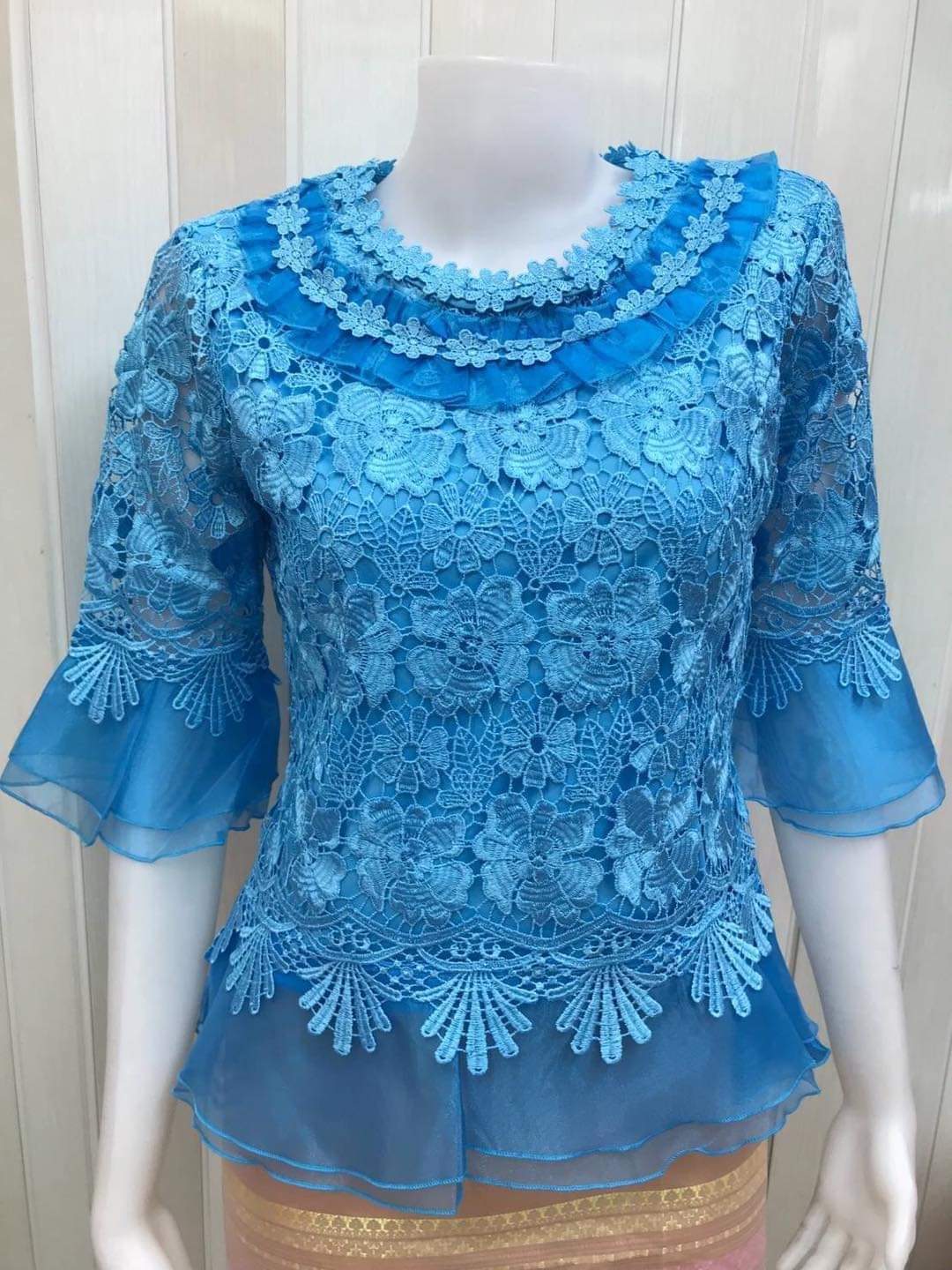 เสื้อลูกไม้ s9902 สีฟ้า | Lazada.co.th