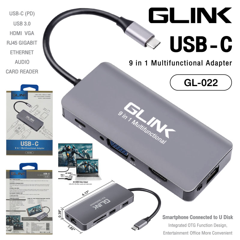 Glink GL-022 USB Type-C Multifunctional Adapter 9 in 1 ตัวแปลงสัญญาณ ...