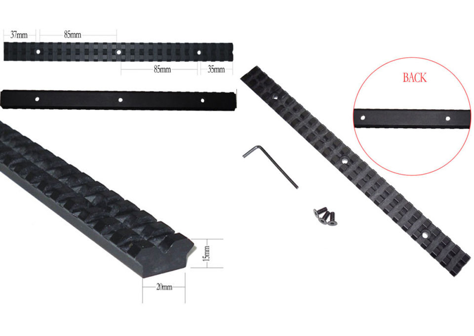 Aluminum alloy Long 20mm Mount Picatinny Rail with 25 Slots and 257mm ...