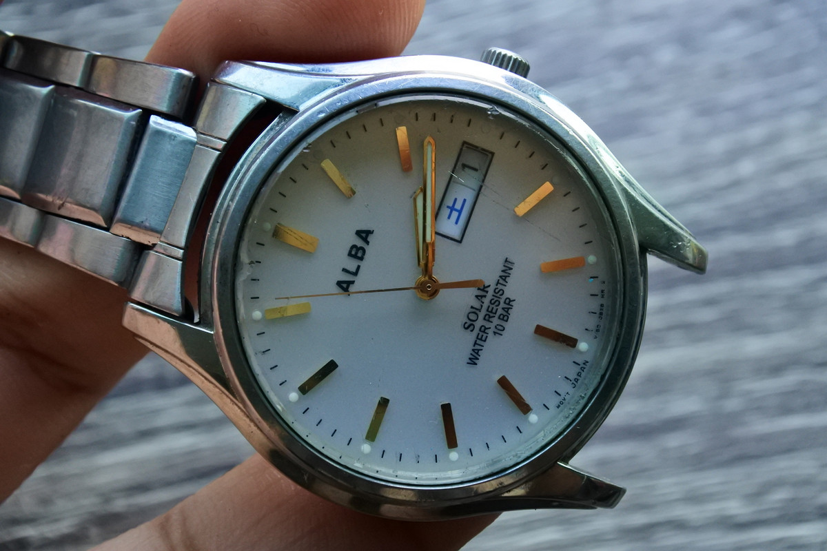 นาฬิกา Vintage มือสองญี่ปุ่น Seiko Alba ระบบ Solar Power ผู้ชาย สแตนเลส ...