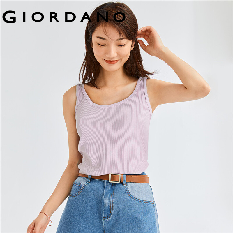 GIORDANO Women Tanks Slim Stretchy Ribbed Texture Casual Tanks Crewneck ...