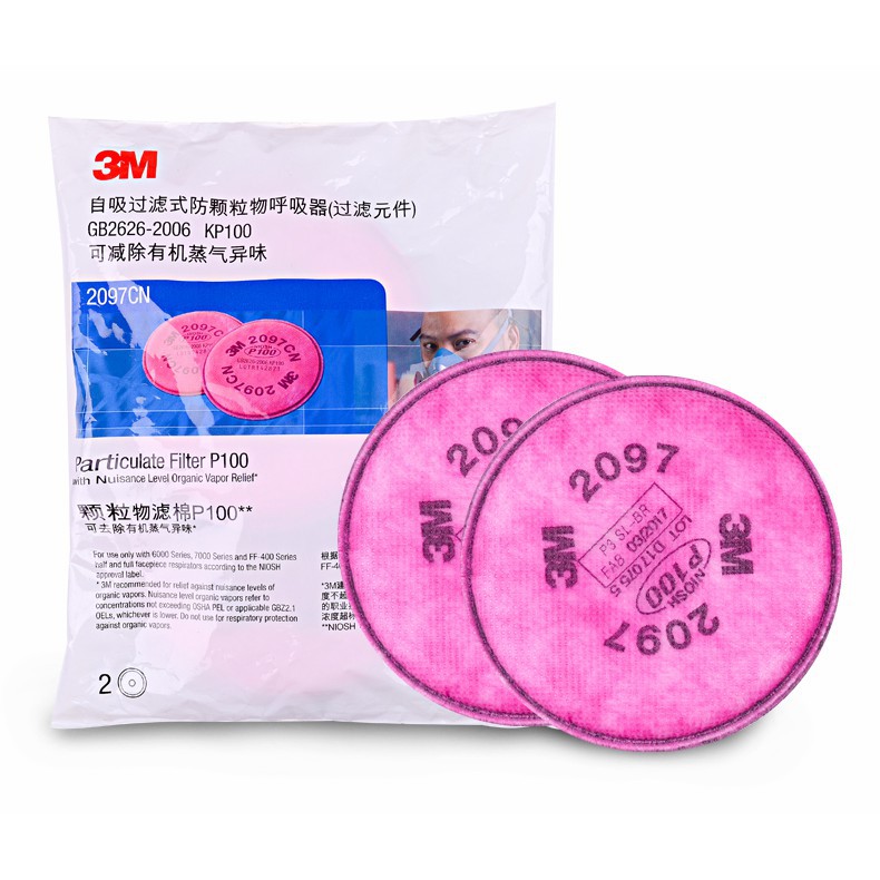 3M 2097 แผ่นกรองสำหรับงานฝุ่น งานเชื่อม ตลับกรองฝุ่น แผ่นกรองไอระเหย ฟูมโลหะ P100 (1 คู่ ...