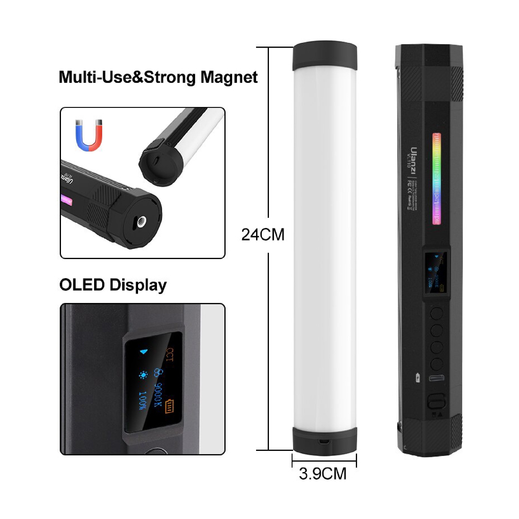 Ulanzi VL110 magnetic RGB Tube light 24CM ไฟ LED แบบแท่ง ไฟถ่ายภาพ ไฟถ่ายวีดีโอ ไฟถ่ายสินค้า ไฟ ...