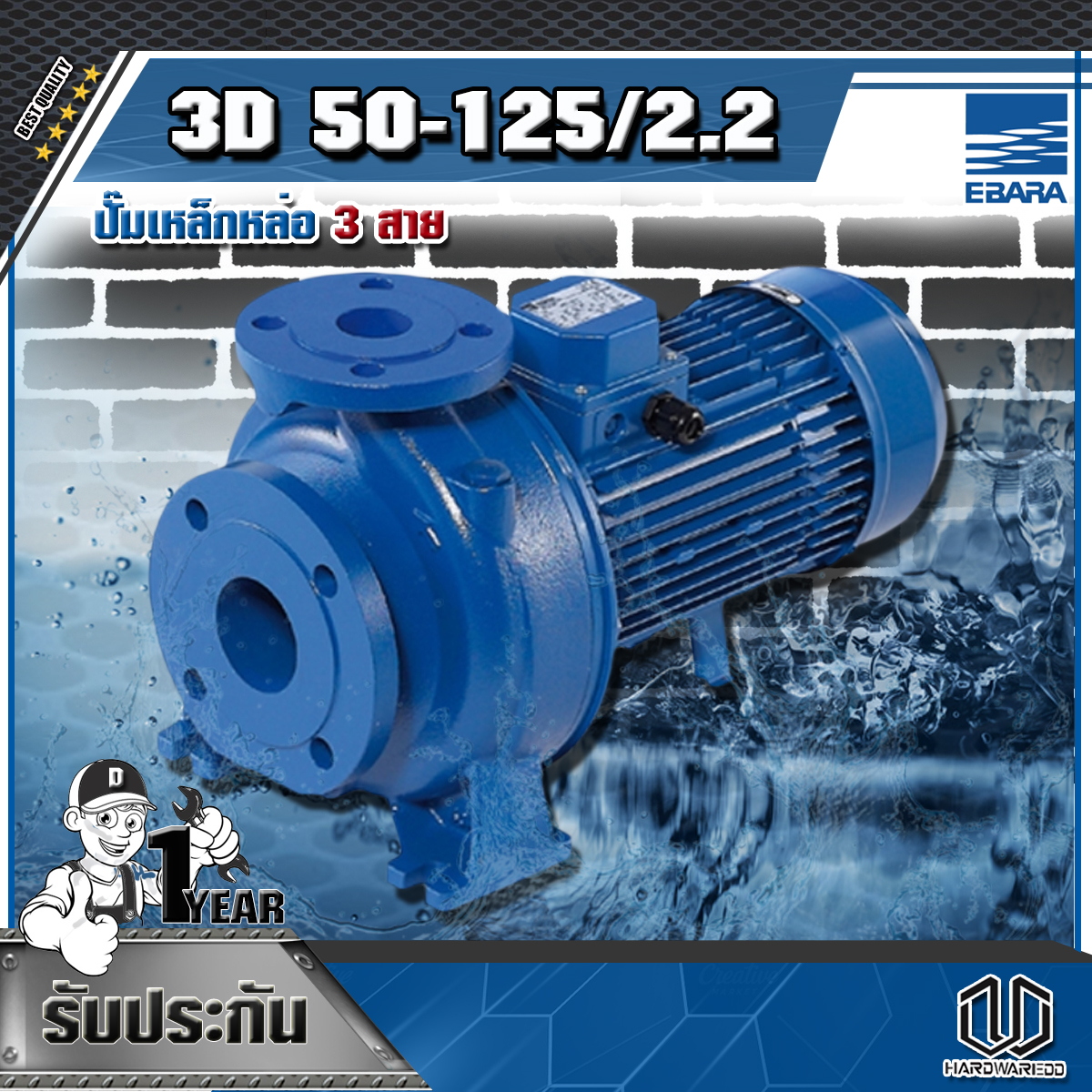 EBARA 3D 50-125/2.2 ปั๊มเหล็กหล่อ - 3 สาย - hardwareddgroup - ThaiPick