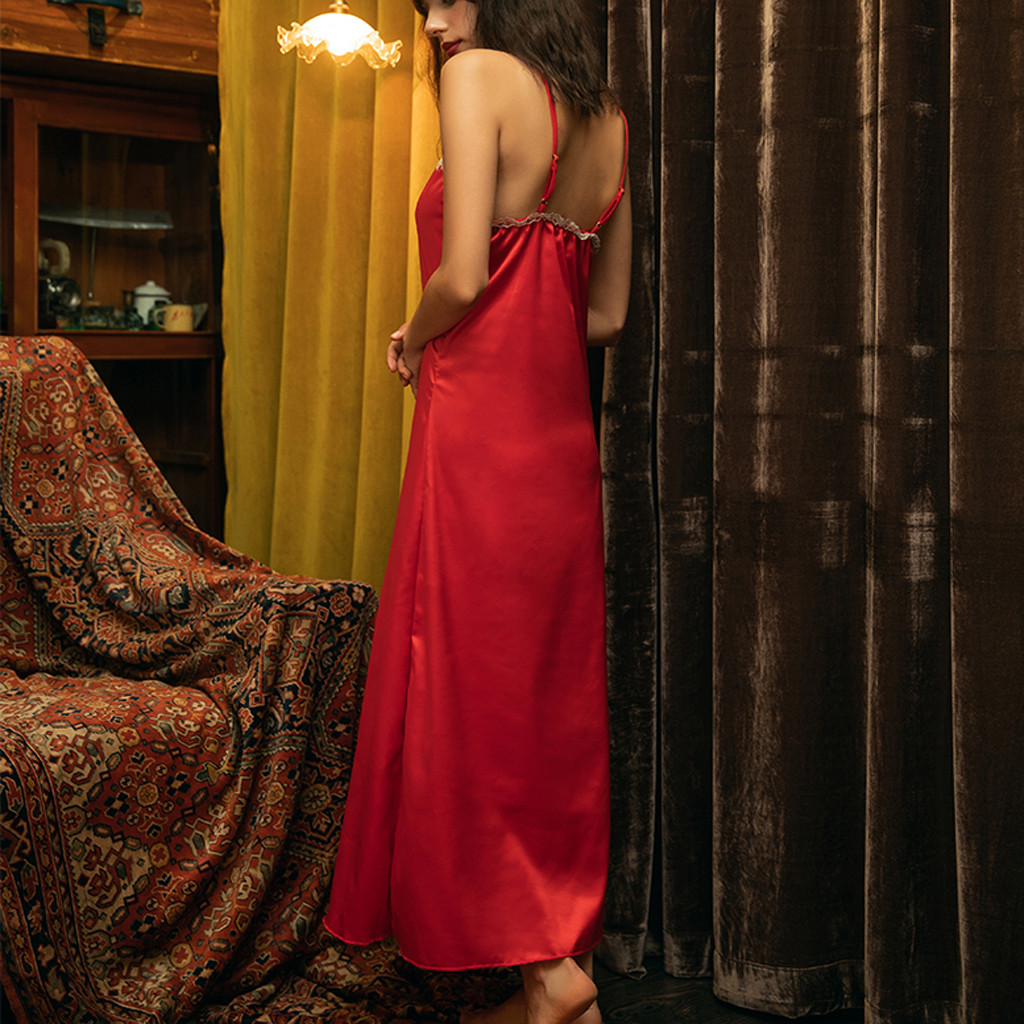 Women Silk Satin Long Sleepwear Sexy Nightdress Maxi Nightgown Lingerie