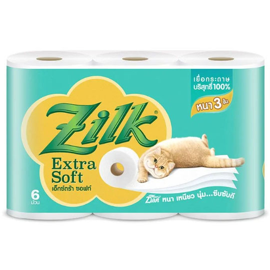 Zilk ซิลค์ รุ่น Extra soft เอ็กซ์ตร้า ซอฟท์ 6 ม้วน หนา 3 ชั้น ซึมซับได้ดี กระดาษทิชชู เยื่อ ...