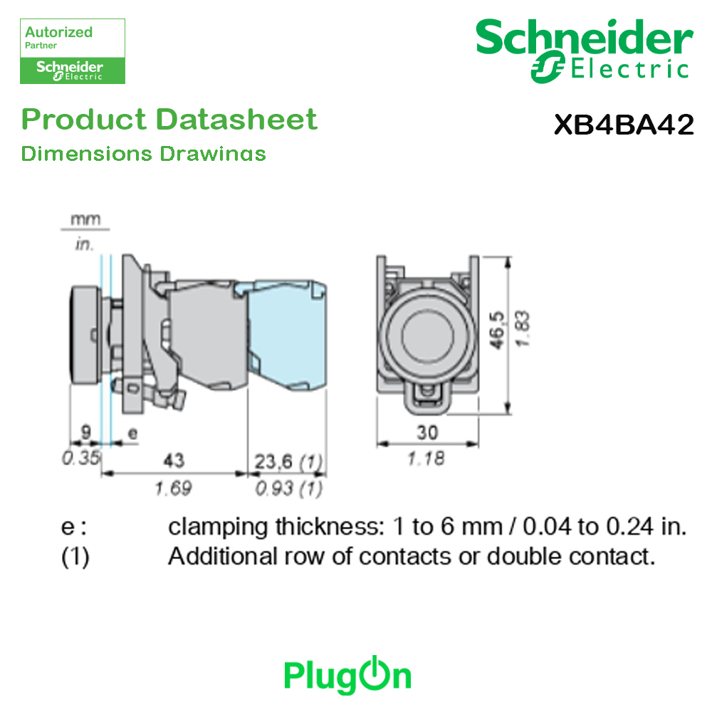 XB4BA42 - Schneider Electric - สวิตซ์ปุ่มกดหัวเรียบ - เด้งกลับ, Ø 22 mm ...