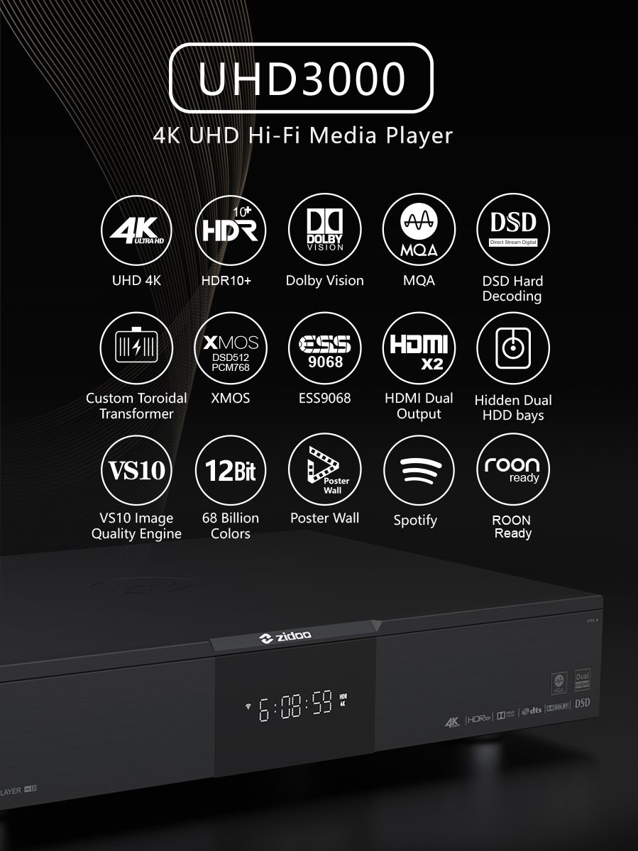 ZIDOO : UHD3000 4K Flagship AV/HiFi Realtek RTD1619 DR / Media Player ...