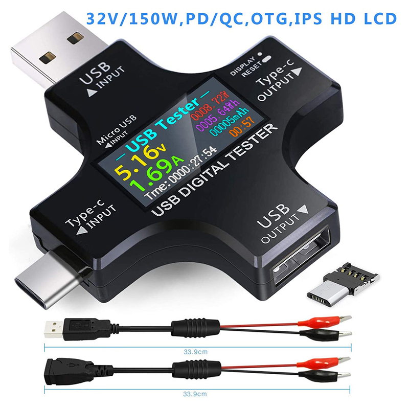 USB C Tester,2 in 1 Type C USB Tester Color Screen IPS Digital ...