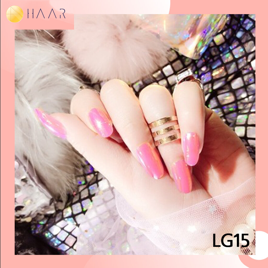 HAAR Artificial Nail Hand Fingers LG015 Acrylic Fake Tips Pattern 24 pcs with Nail Glue ...