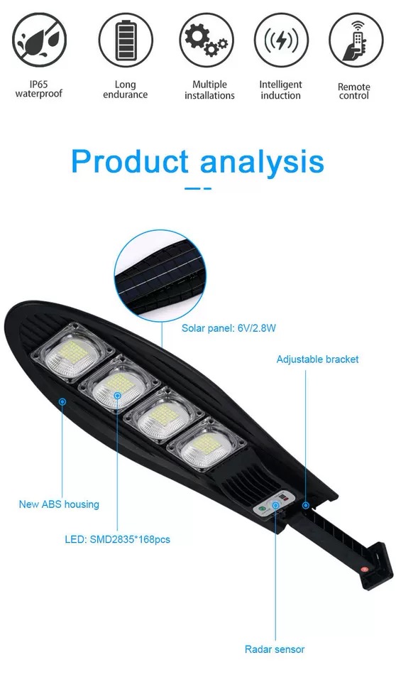 โคมไฟถนนโซล่าเซลล์พลังงานแสงอาทิตย์ YC66 กำลังไฟ550W มีรีโมทควบคุม ...