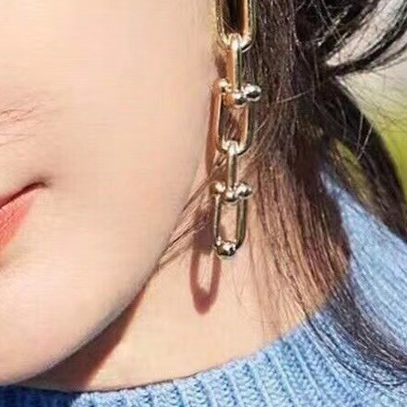 TIF 1:1 Original LOGO Golden Ball-shaped Horseshoe Long Earrings High ...