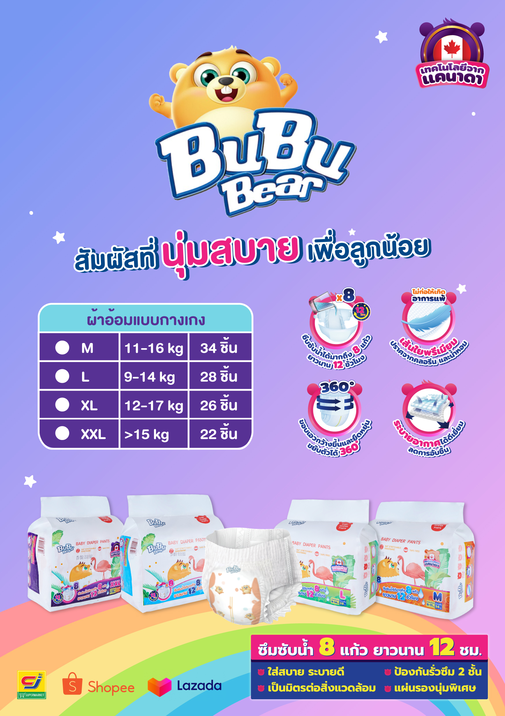 Bubu Bear Day&Night Pants L2ชิ้น แพมเพิส บูบูแบร์ bububear ผ้าอ้อมเด็ก ...